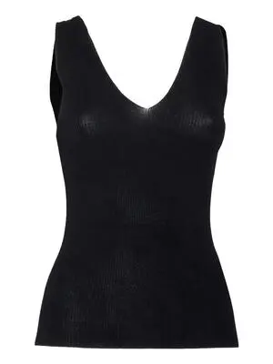FILIPPO DE LAURENTIIS Ribbed V-neck Top - Black