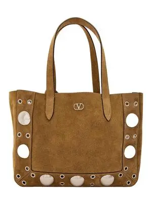 Valentino Garavani Nellcôte Medium Studded Suede Tote - Camel