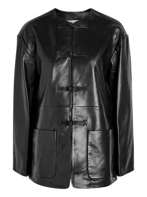 RÓHE Leather Mandarin Jacket - Black