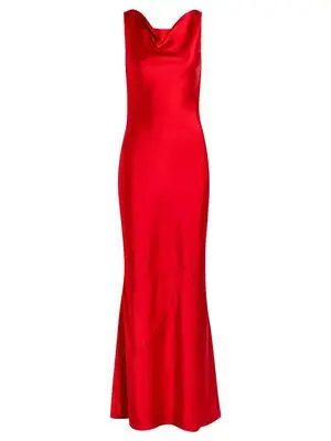 Norma Kamali Sleeveless Draped Satin Gown Red