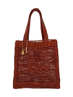 Chloé Raffia Tote With Logo Applique - Brown