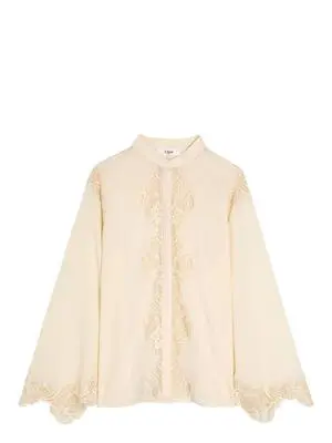Chloé Lace-Embellished Silk-Georgette Blouse White