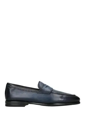 Santoni Leather Cashmere-lined Carlos Loafers - Navy