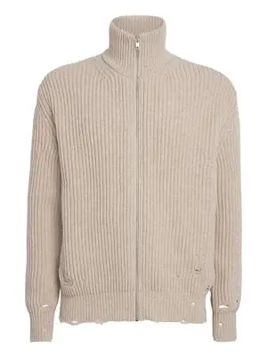 MAISON MARGIELA Wool-blend Zip-up Cardigan - Beige