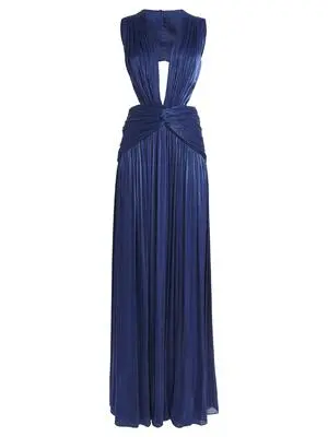 Costarellos Pleated Cut-out Georgette Gown - Navy