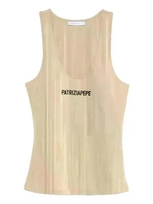Patrizia Pepe Logo-embroidered Ribbed Tank Top - Neutrals