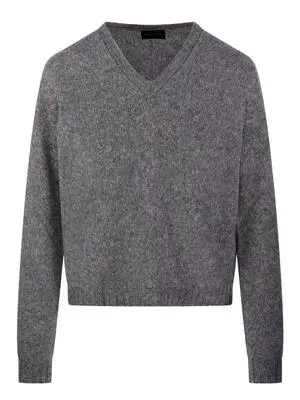 ROBERTO COLLINA V-neck Fine Knit Sweater - Grey