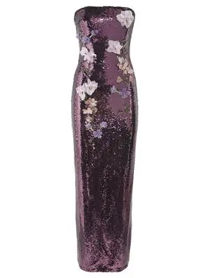 Monique Lhuillier Sequin Floral Column Gown - Black
