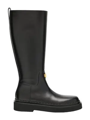 Valentino Garavani Vitello Brass Vlogo Leather Knee-high Boots - Nero