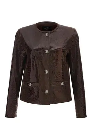 Gorski Python-print Suede Jacket - Dark Brown