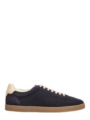 Brunello Cucinelli Suede T-Toe Low-Top Sneakers Navy