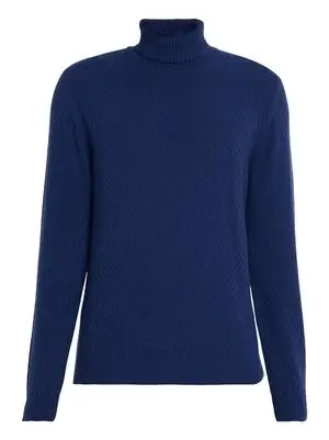 Neiman Marcus Basketweave Wool And Cashmere Turtleneck Sweater - Blue
