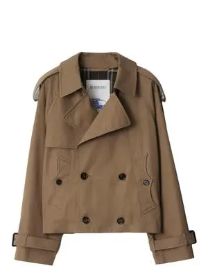 Burberry Cropped Gabardine Trench Jacket - Clay Brown