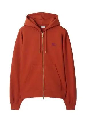 Burberry Gothic Logo Cotton Zip Hoodie - Fire Orange