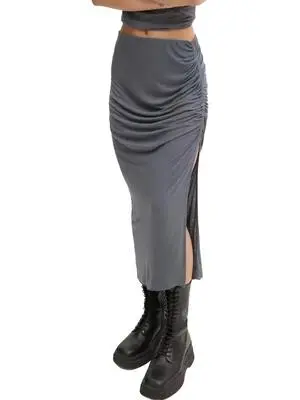 Rick Owens Side-split Gathered Midi Skirt - Grey