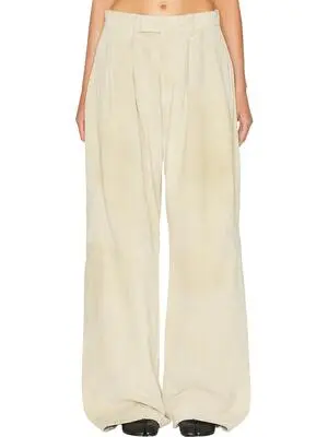 R13 Pleated Wide Leg Leather Pant - Stone
