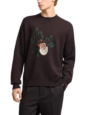 Emporio Armani Regular Fit Embroidered Wool Sweater - Solid Medium