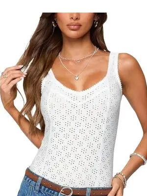 EDIKTED Eyelet Bodysuit - White