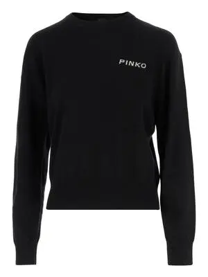 Pinko Wool And Cashmere Logo Sweater - Black
