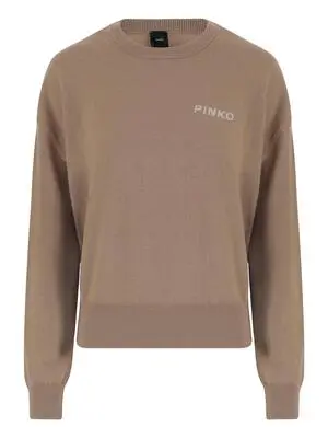Pinko Wool And Cashmere Logo Sweater - Beige