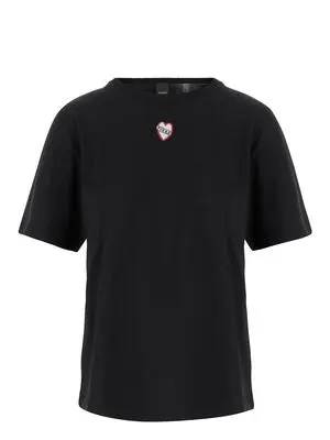 Pinko Cotton T-shirt With Embroidered Logo - Black