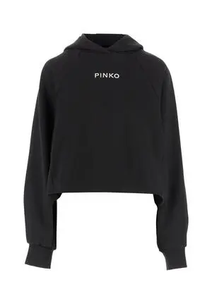 Pinko Cotton Cropped Sweatshirt With Logo - Black