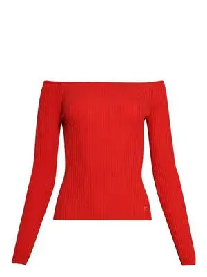 COURREGES Off-the-Shoulder Rib-Knit Top Red