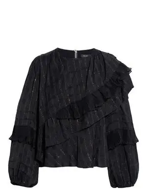 Isabel Marant Pleated Metallic Jacquard Top - Black
