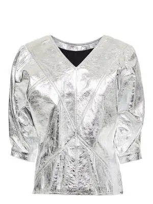 Isabel Marant Nolaz Metallic Textured-leather Top - Silver