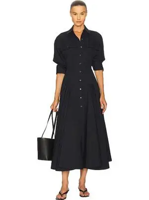 HELSA Godet Shirt Dress - Black