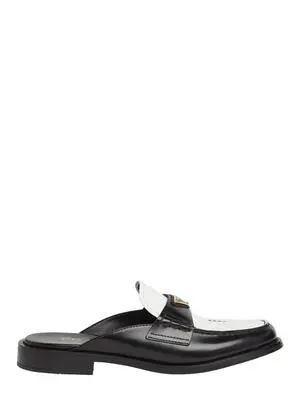 Prada Spazzolato Bicolor Triangle Logo Loafer Mules - Nero/bianco