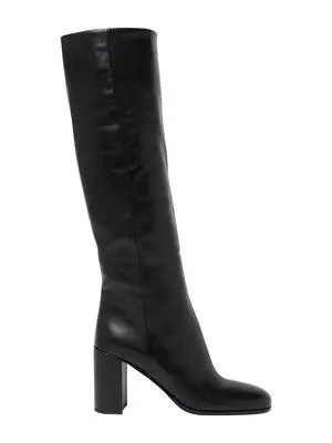 Prada Leather Block-heel Knee Boots With Triangle Logo - Black