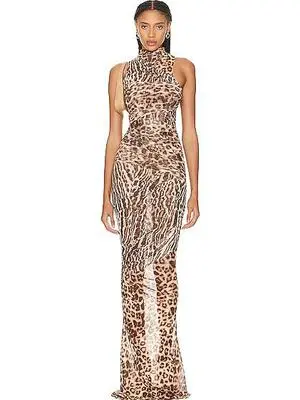 SEROYA Ronnie Leopard Print Maxi Dress - Tan Leopard