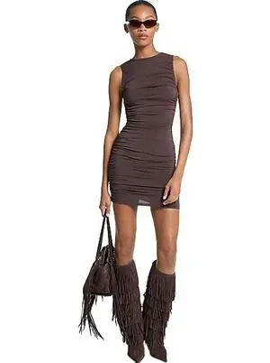 Michael Kors Ruched Stretch Mini Dress - Brown