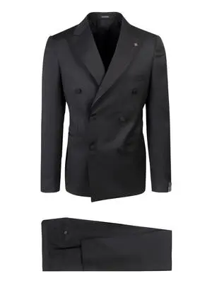 Tagliatore Virgin Wool Tuxedo With Removable Brooch - Black