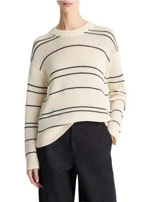 Vince Variegated Stripe Wool-blend Pullover Sweater - Navy