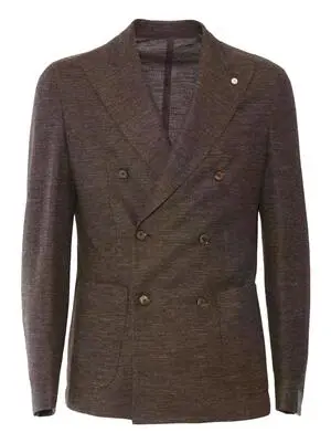 BRANDO Double-breasted Linen-blend Jacket - Brown