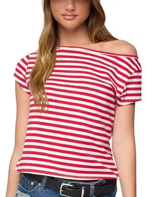EDIKTED Aretha Striped Off Shoulder Top - Red