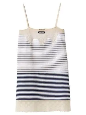 Miu Miu Lace-trimmed Striped Minidress - White/blue