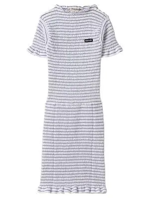 Miu Miu Smocked Striped Jersey Dress - White/blue