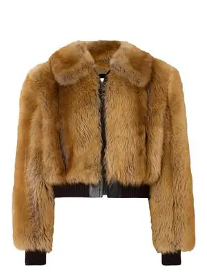Saint Laurent Leather-trimmed Shearling Bomber Jacket - Brown