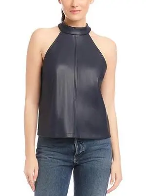 Fifteen Twenty Alexis Faux Leather Halter Top - Navy