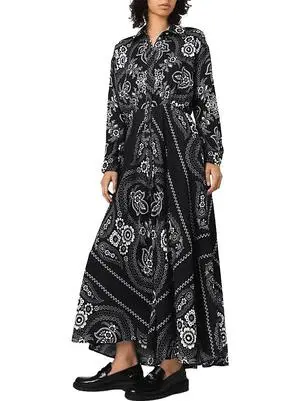 Maje Patterned Flowing Maxi Dress - Navy Bandana
