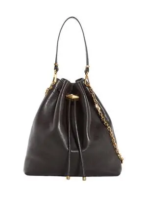 JIMMY CHOO Cinch Leather Bucket Bag - Chocolate/gold