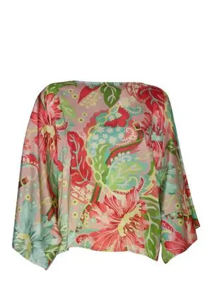 CLIPS Floral-print Batwing Top - Red