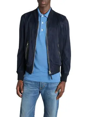 FRAME Suede Bomber Jacket - Hb841 Deep Indigo