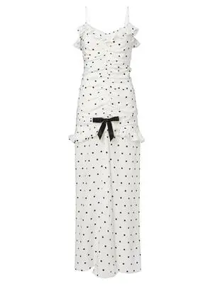 Alessandra Rich Ruched Polka-dot Silk Maxi Dress - White