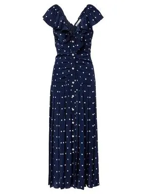 Alessandra Rich Polka-dot Ruffled Silk Midi Dress - Blue