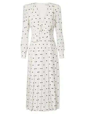 Alessandra Rich Polka-dot Silk Midi Dress - White