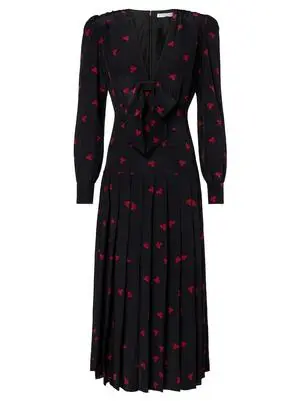 Alessandra Rich Bow-detail Printed Silk Midi Dress - Black